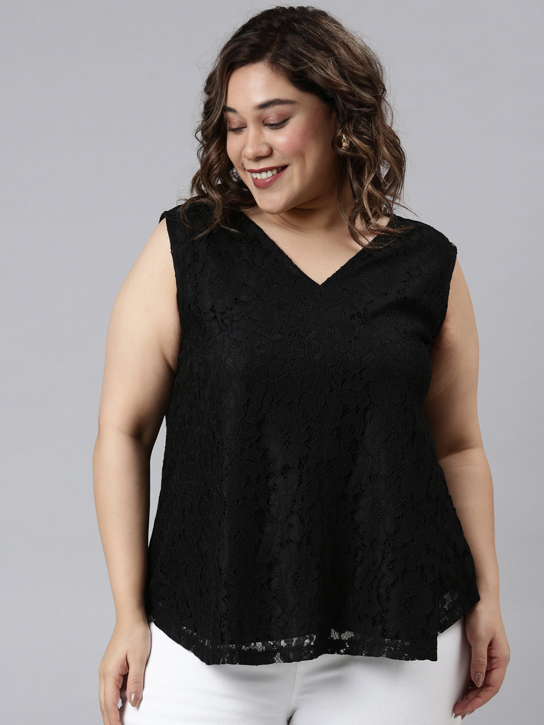 Buy Black lace Tops Online | Black lace Plus Size Top by The Pink Moon